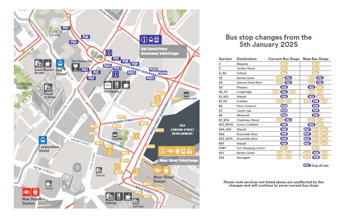 Birmingham city centre bus stop changes in New Year - where and when ...